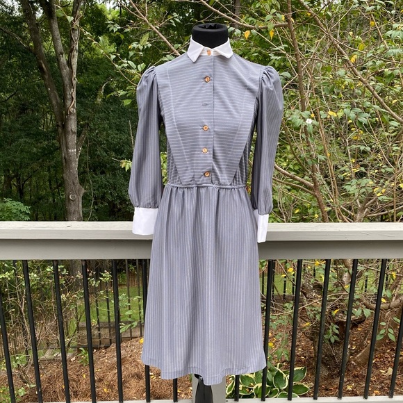 Vintage | Dresses | Vintage 8s Does 40s Striped Puff Sleeve Peter Pan ...